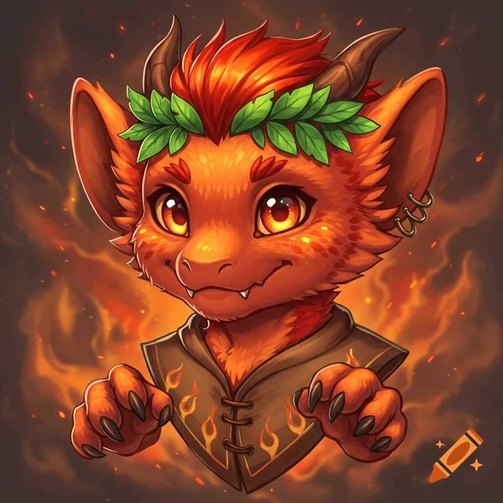 Cute Dungeons and Dragons kobold wildfire druid headshot on Craiyon