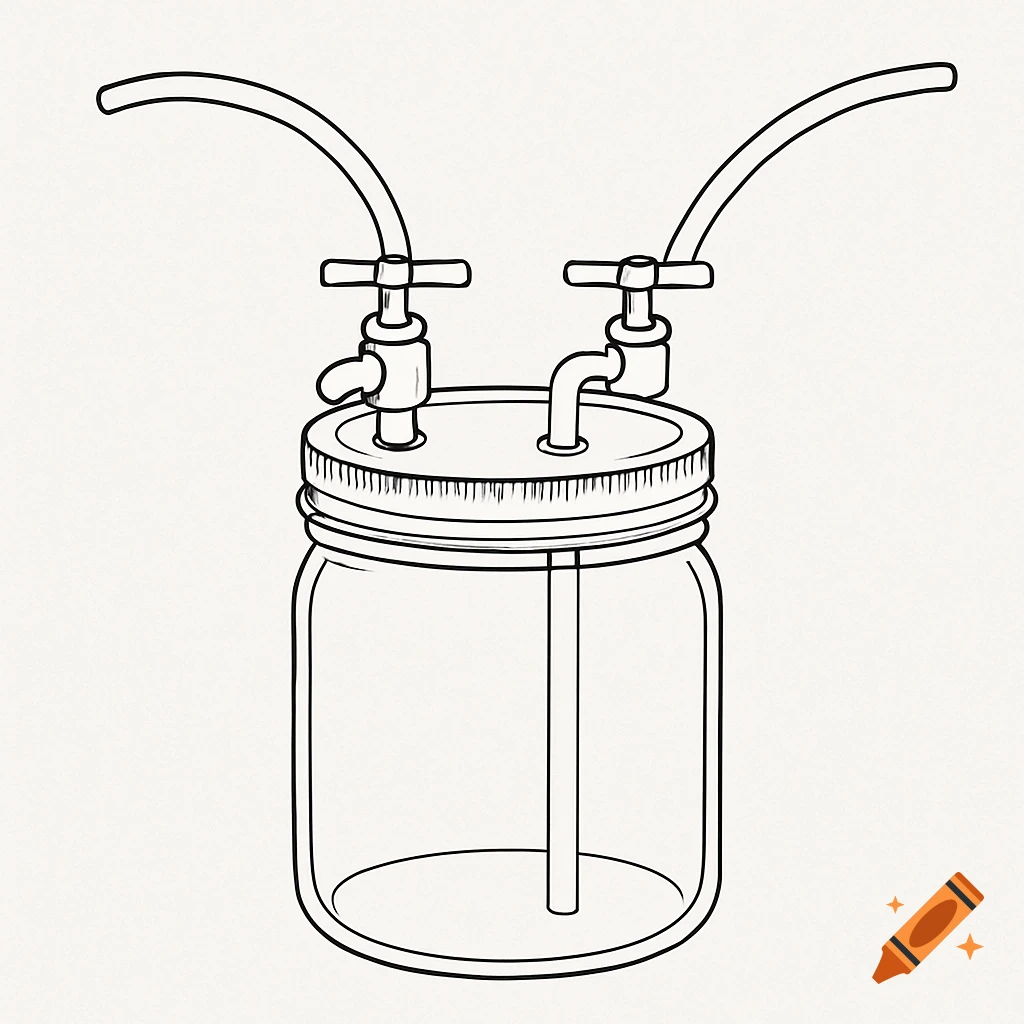 Black and white line drawing of a silver liquor flask on Craiyon