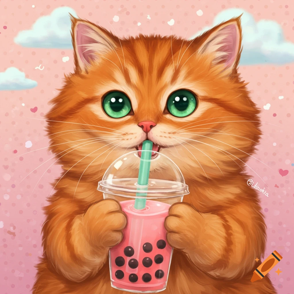 Kawaii image of a large boba tea cup surrounded by small cute ...