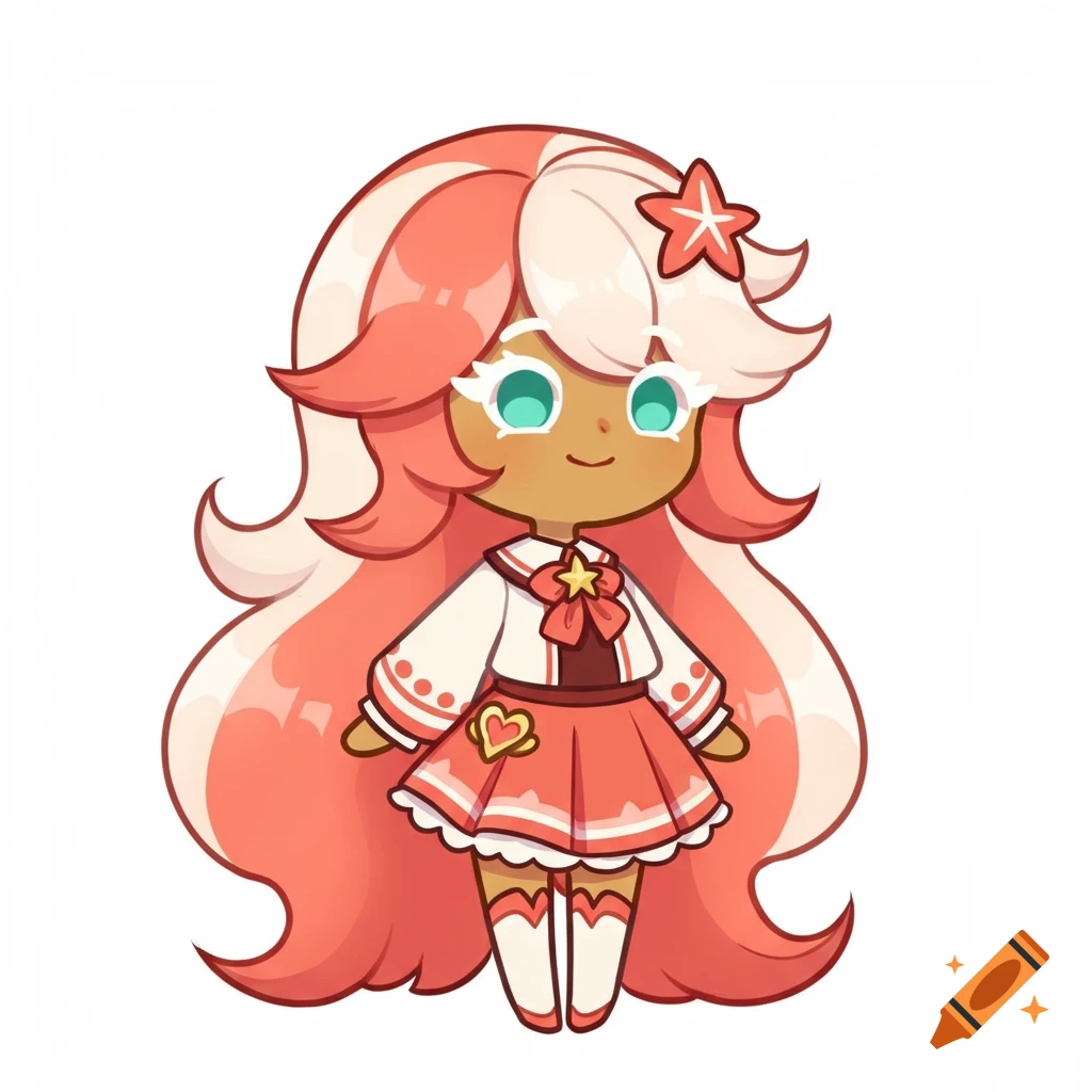 Chibi character with coral pink hair in an academia outfit on Craiyon