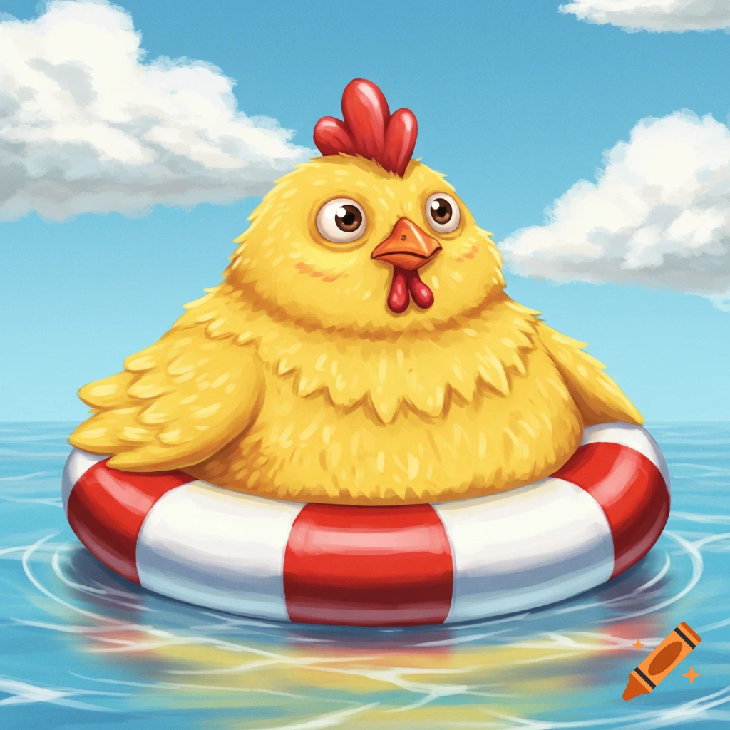Two fluffy cartoon chicks paddle in separate rowboats on the ocean ...