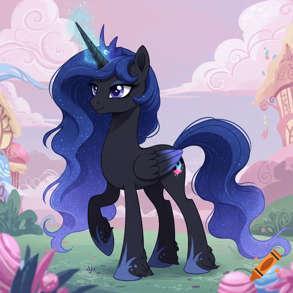 Black unicorn mare with blue mane, My Little Pony style on Craiyon