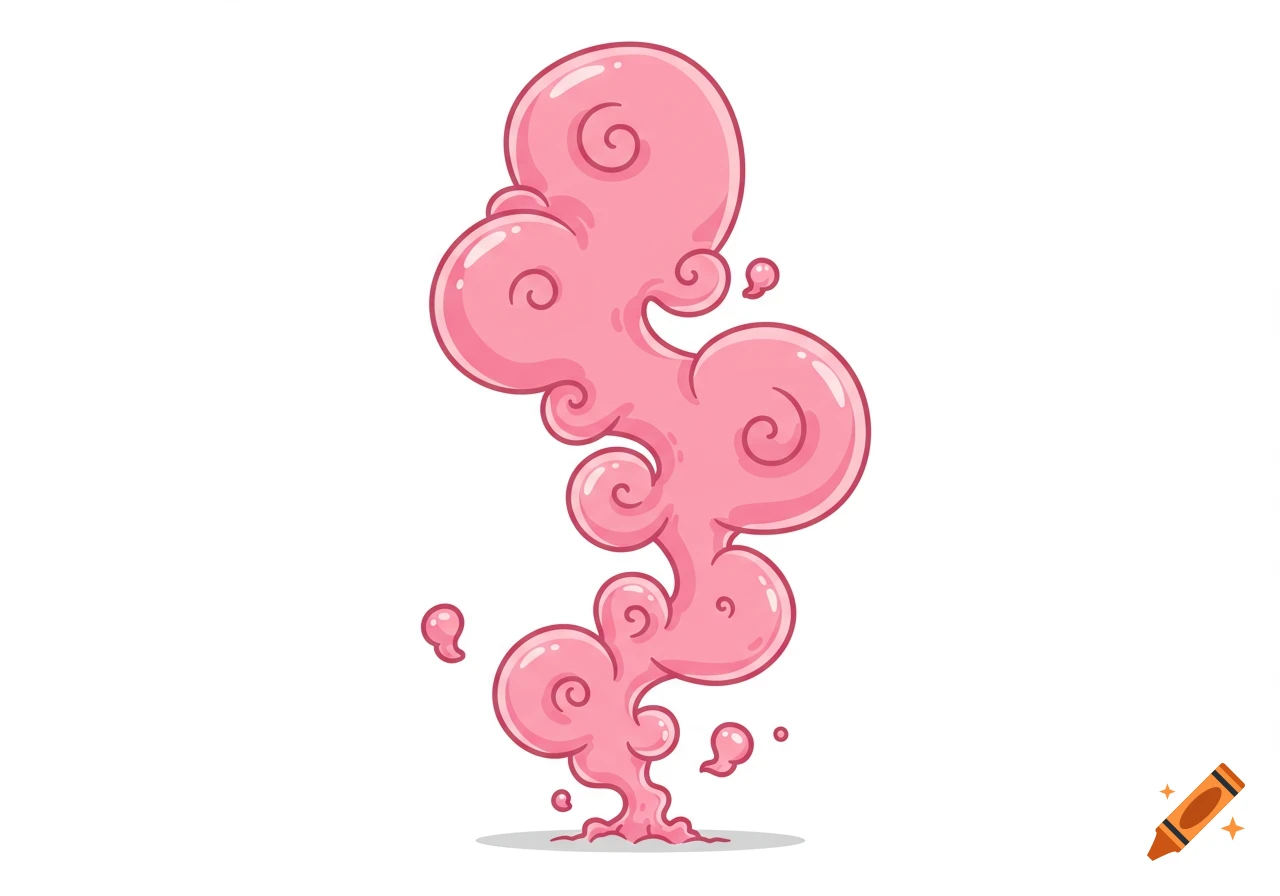 Cartoon illustration of pink smoke rising on Craiyon