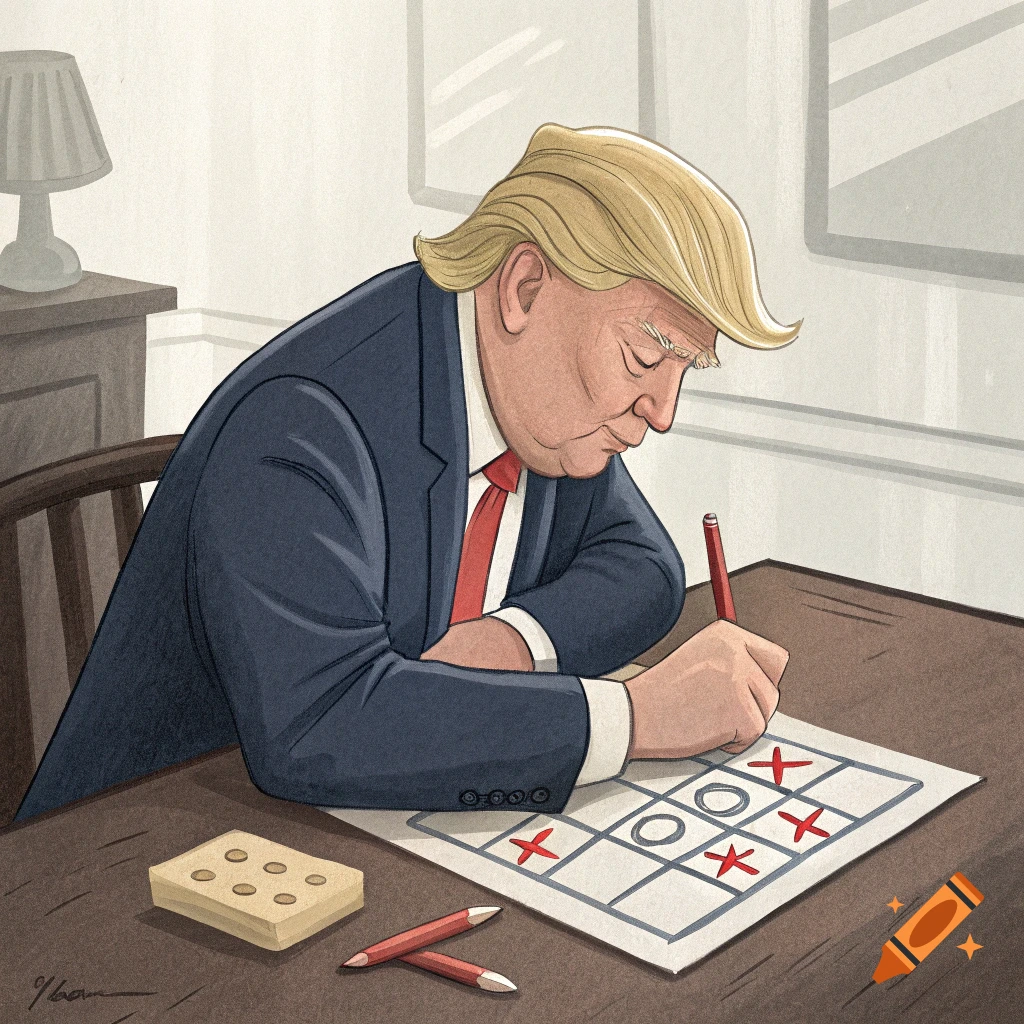Donald Trump playing tic tac toe with a crayon on Craiyon