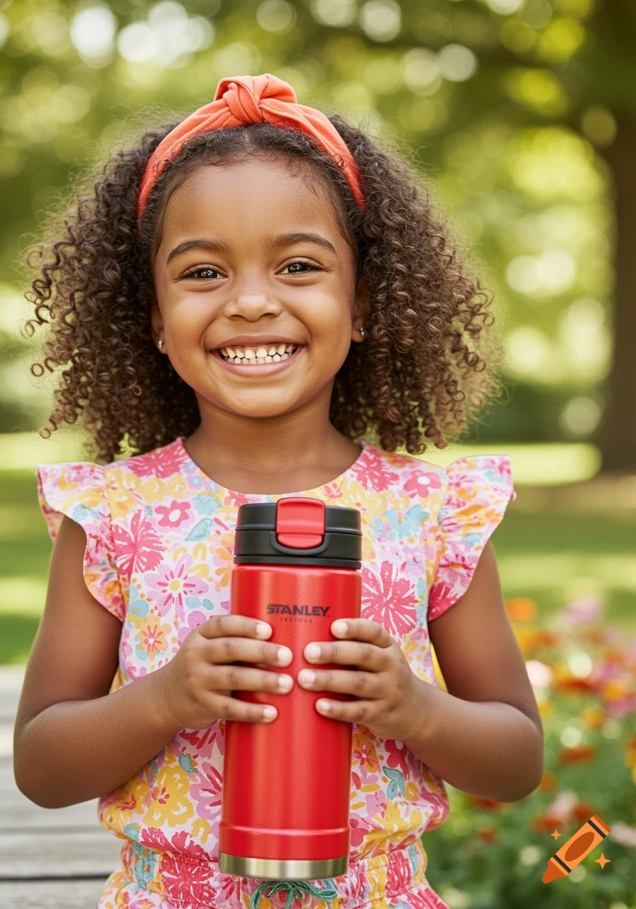 Pretty child holding a Stanley cup on Craiyon