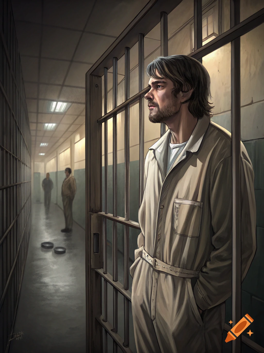 Realistic painting of Melanie Martinez in prison uniform in a cell. on ...