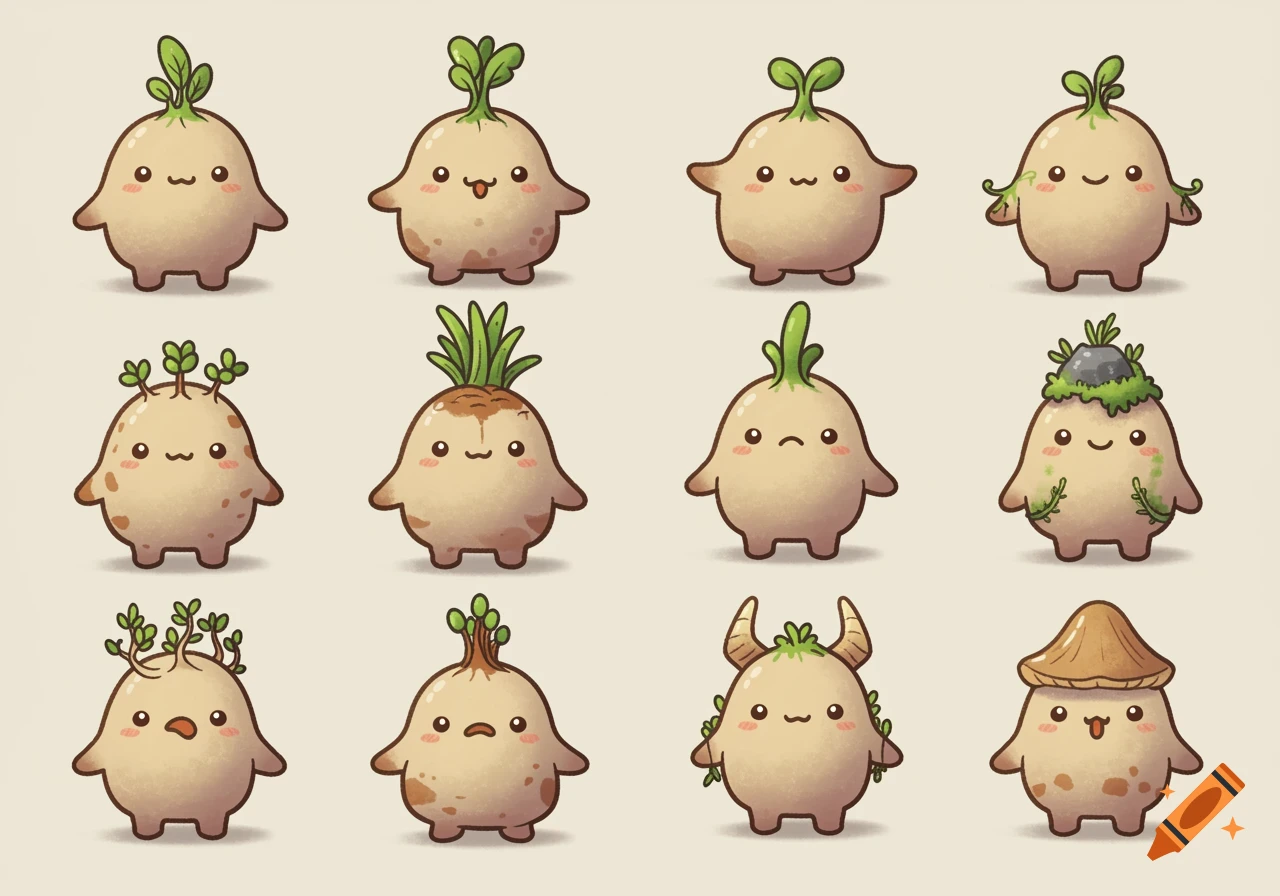 Cute blob creature characters inspired by nature in 2D cartoon style ...