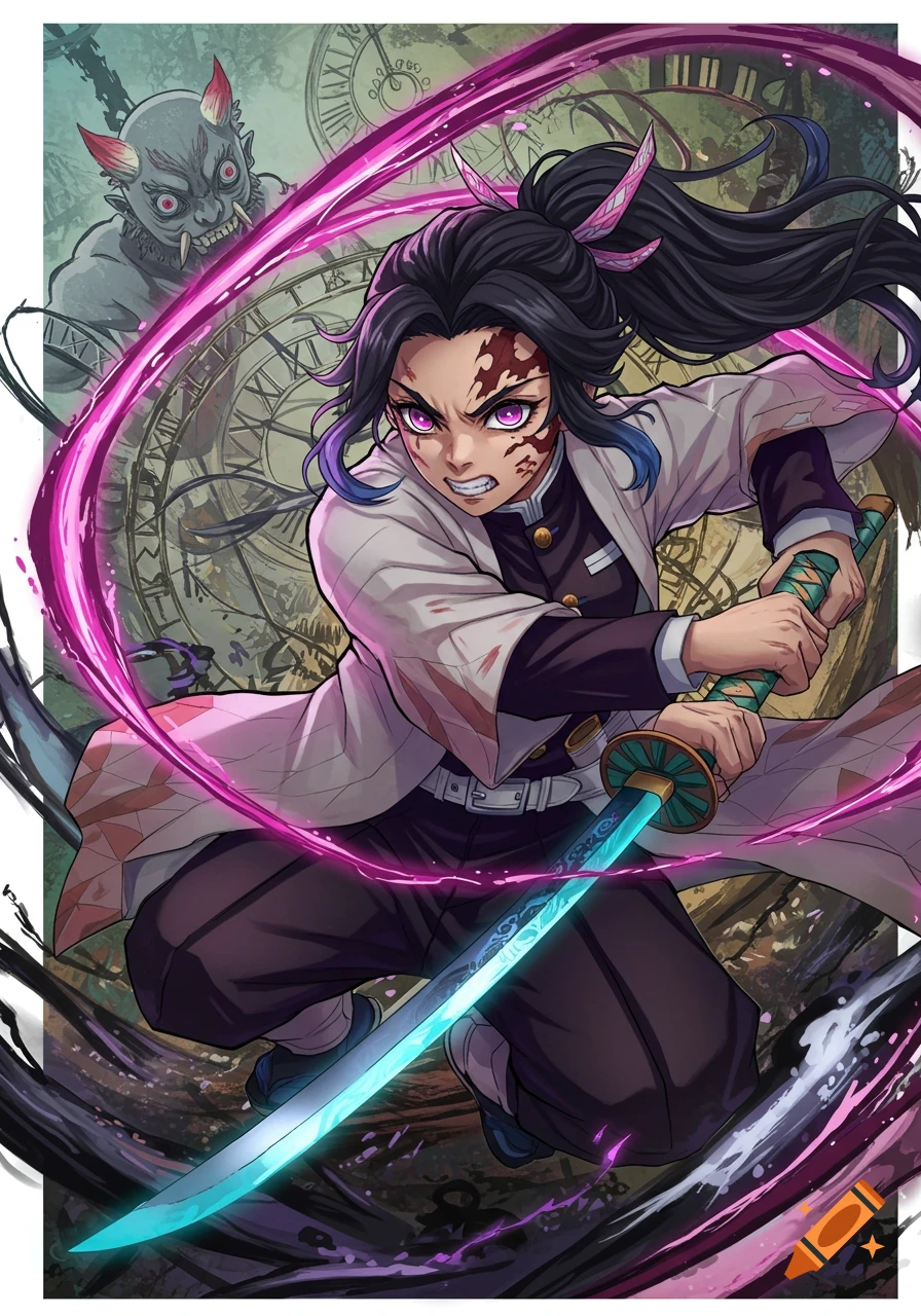 Anime style illustration of Muichiro Tokito from Demon Slayer, in a ...