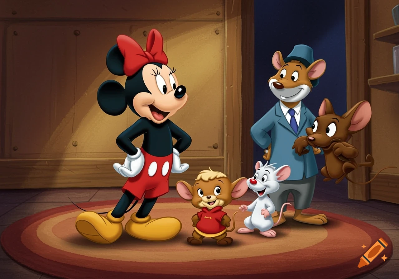 Minnie Mouse, Geronimo Stilton, Stuart Little, Pinky, and Jerry stand ...
