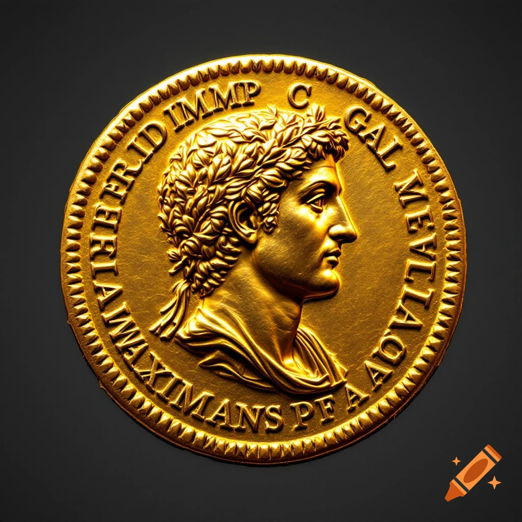 Photorealistic ancient Roman gold coin of Emperor Galerius on Craiyon