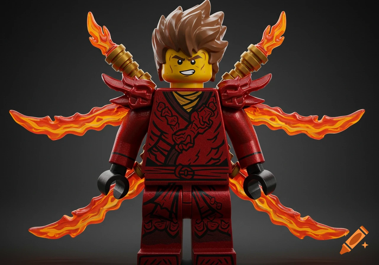 Ninjago Dragons Rising Kai Ninja with fire element suit on Craiyon