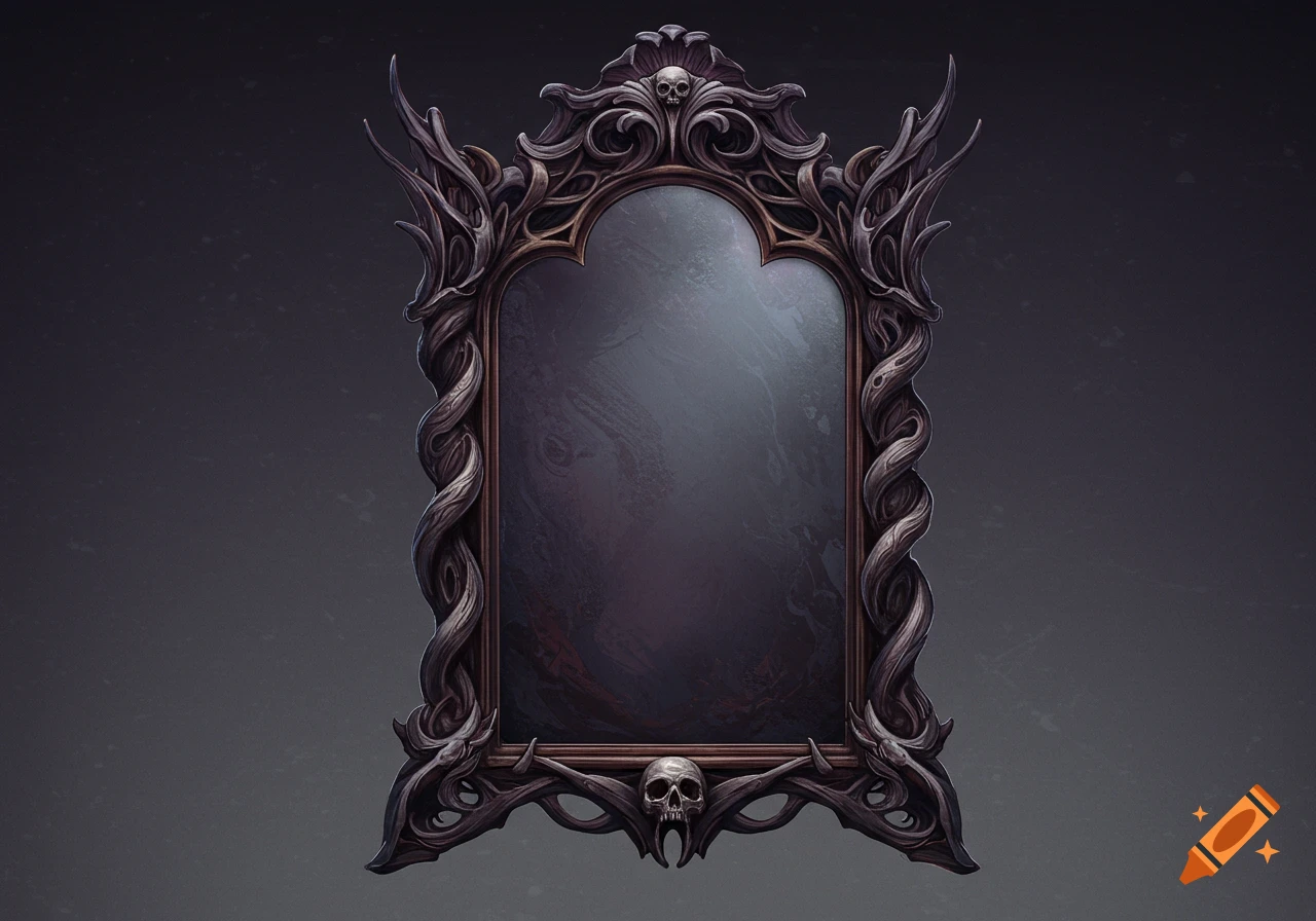 Ornate Goth mirror with twisted wooden decor and dark art fantasy ...