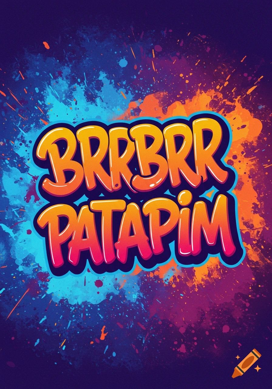 Bold text "BRR BRR PATAPIM" against a colorful splatter background. on ...