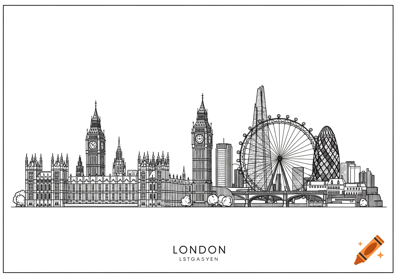 Line art drawing of the London skyline on Craiyon