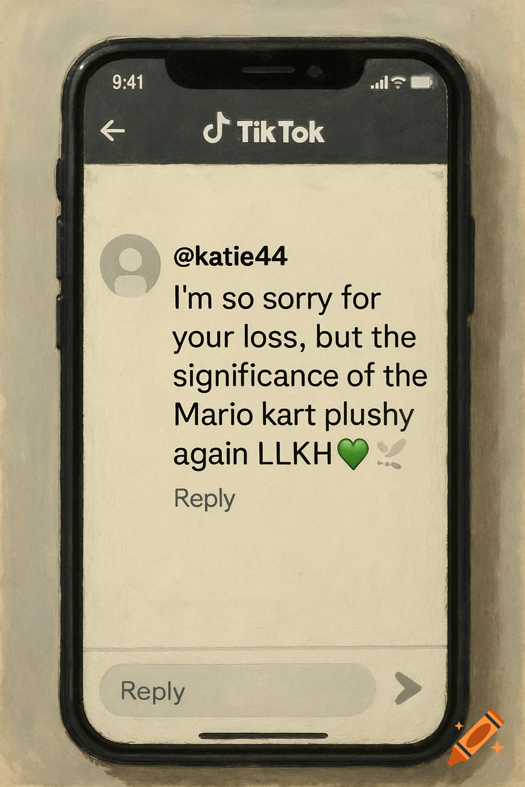 A phone screen displaying a TikTok comment. on Craiyon