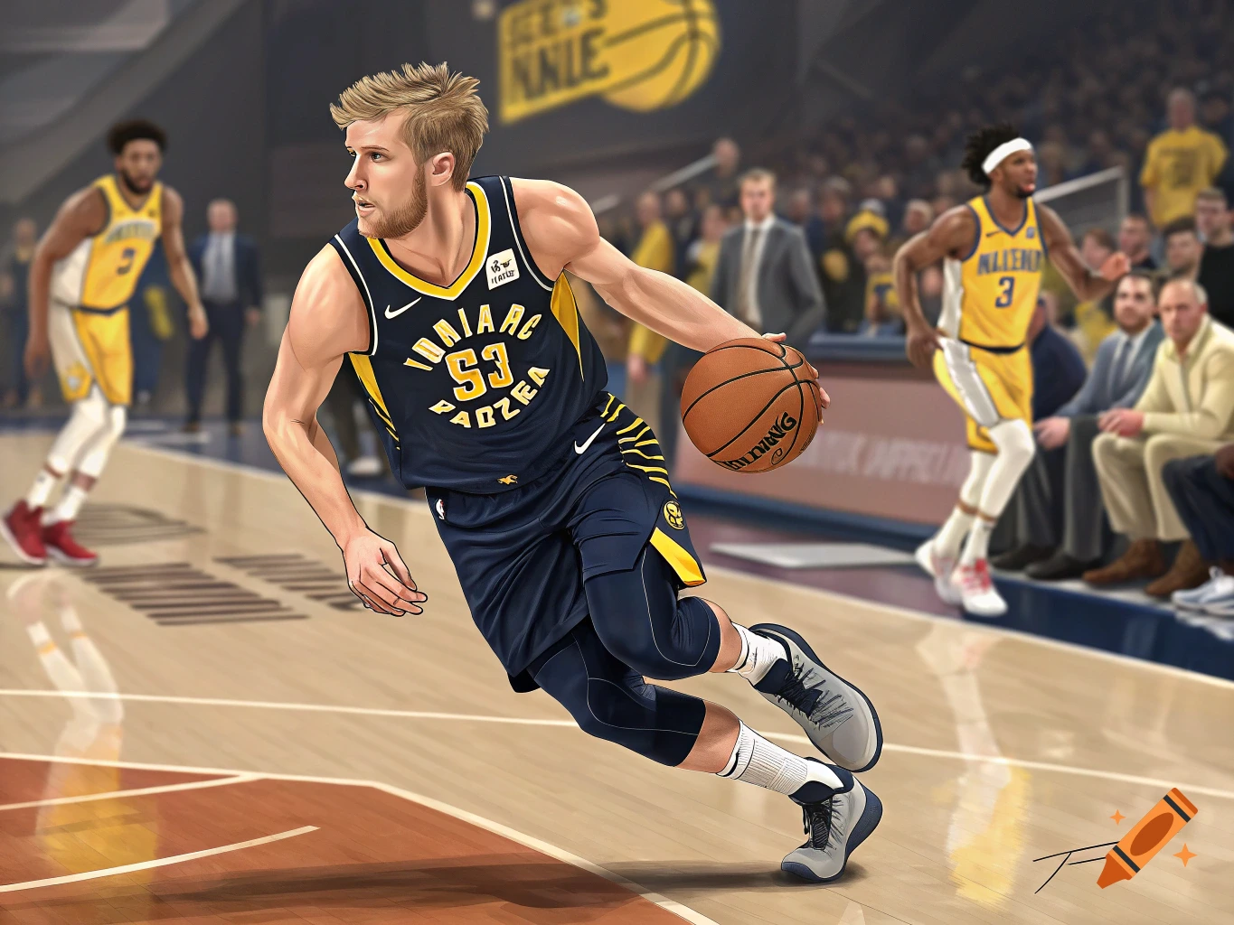 Kyle McCord playing basketball for the Indiana Pacers on Craiyon