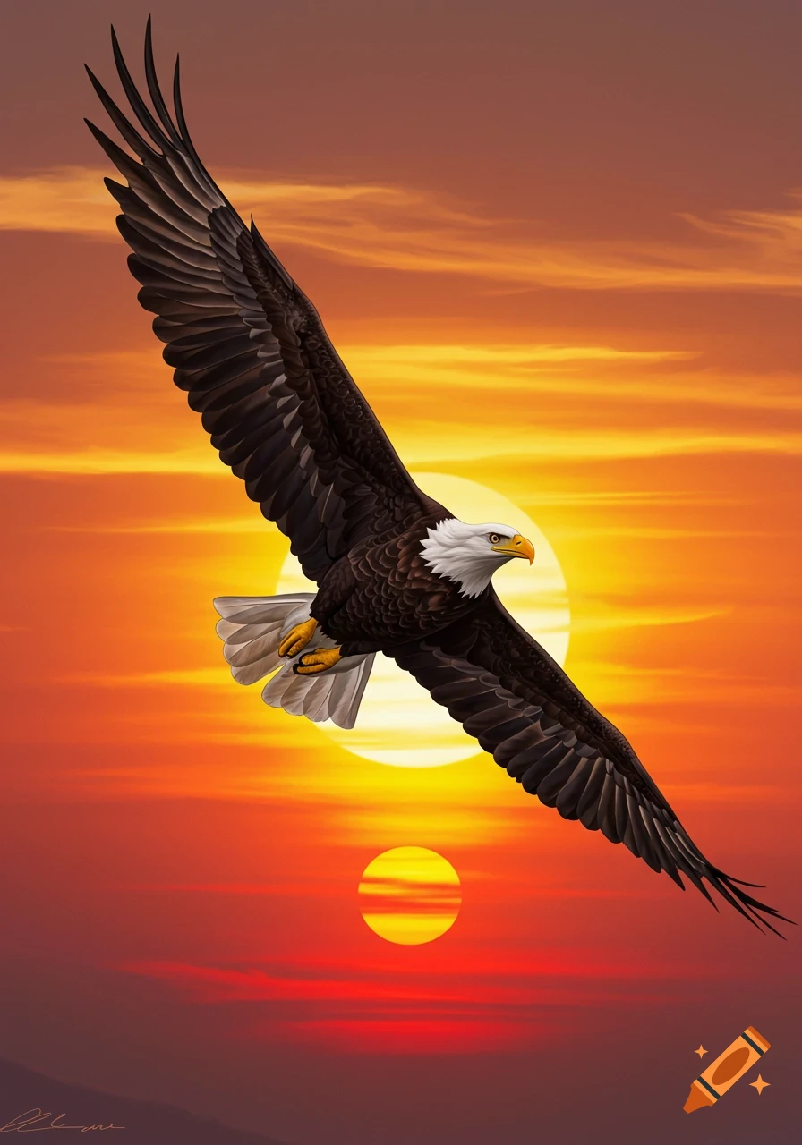 Digital illustration of an orange UTV carried by a giant eagle flying ...