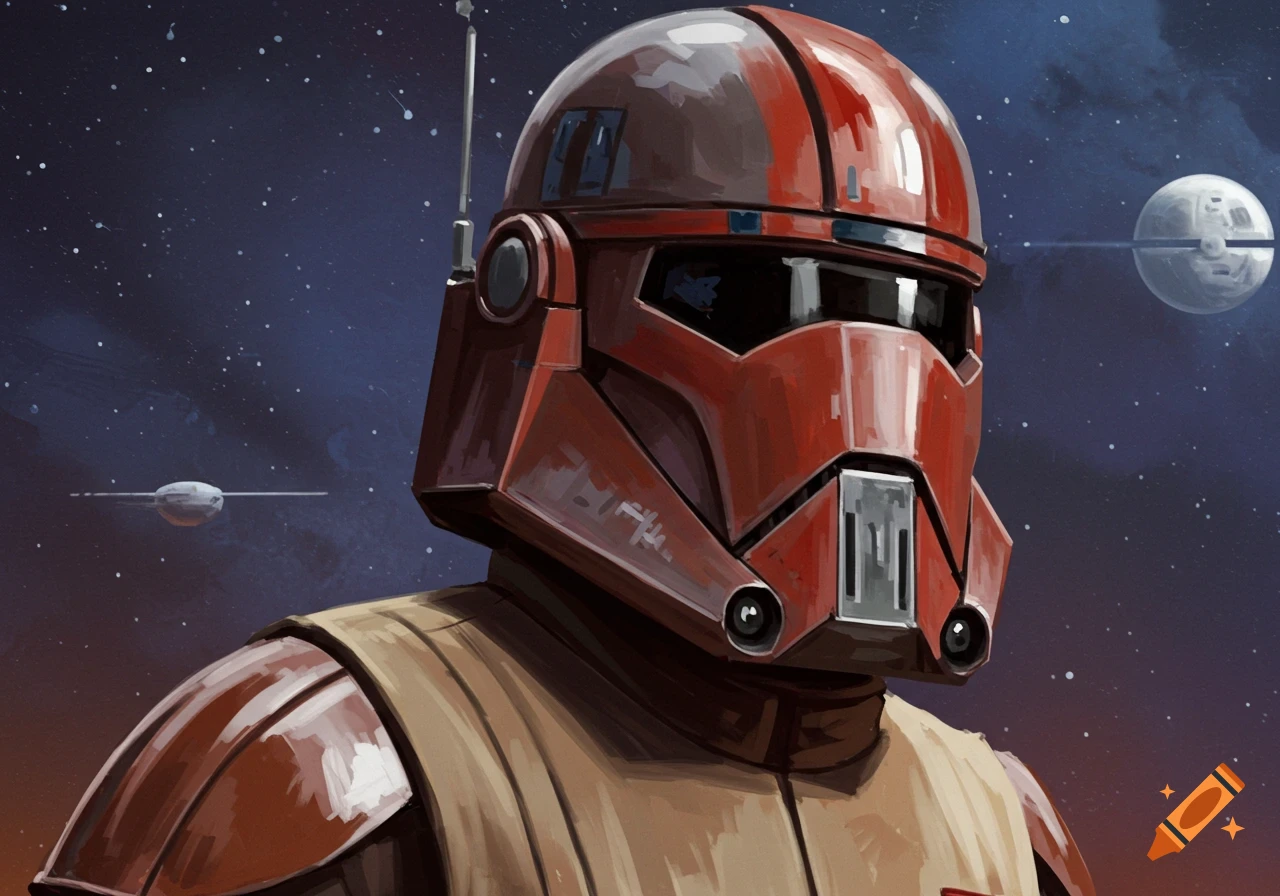 A red and white medieval-themed Star Wars clone trooper helmet with a ...