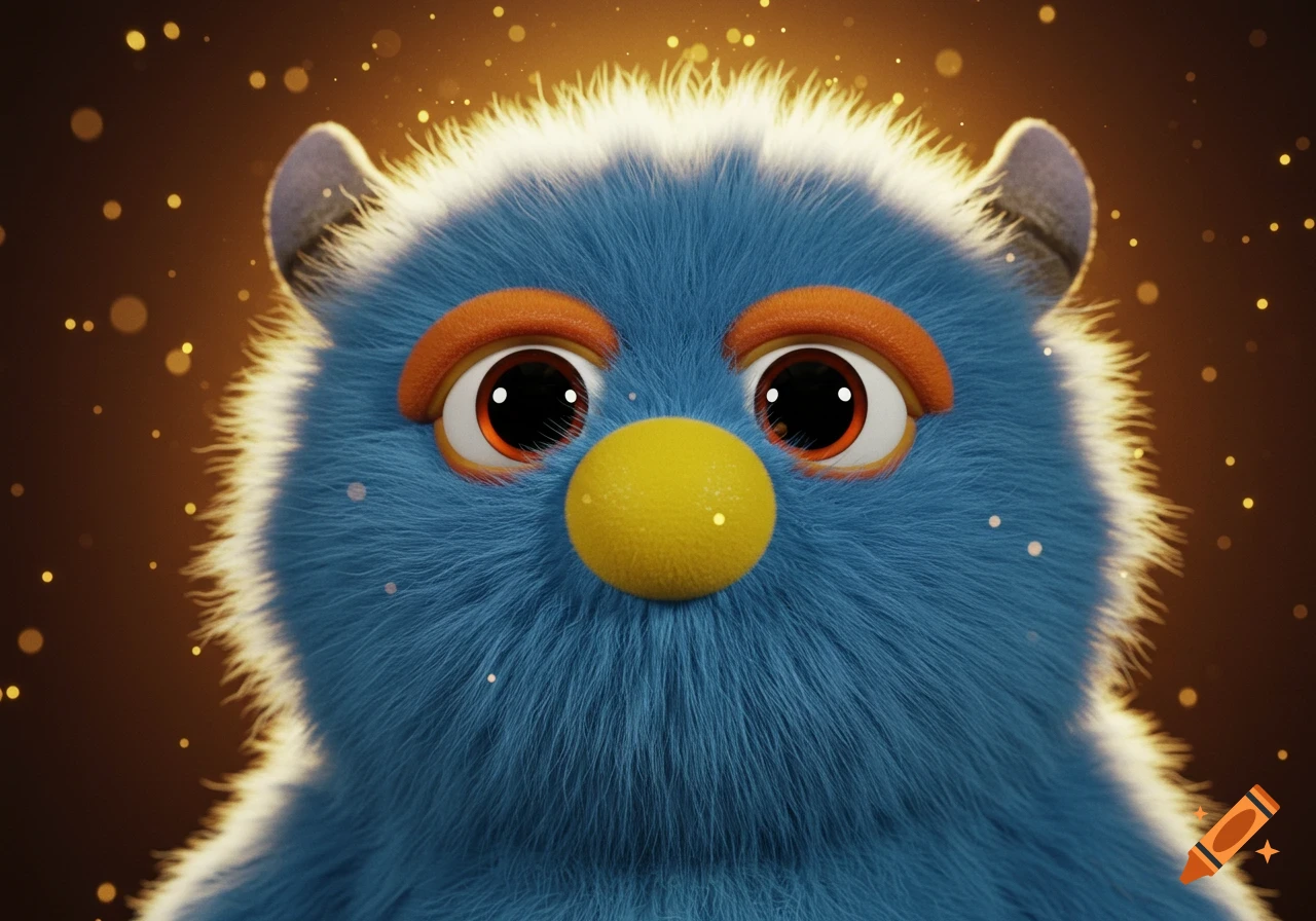 Blue furry monster with orange eyelids and yellow nose on Craiyon