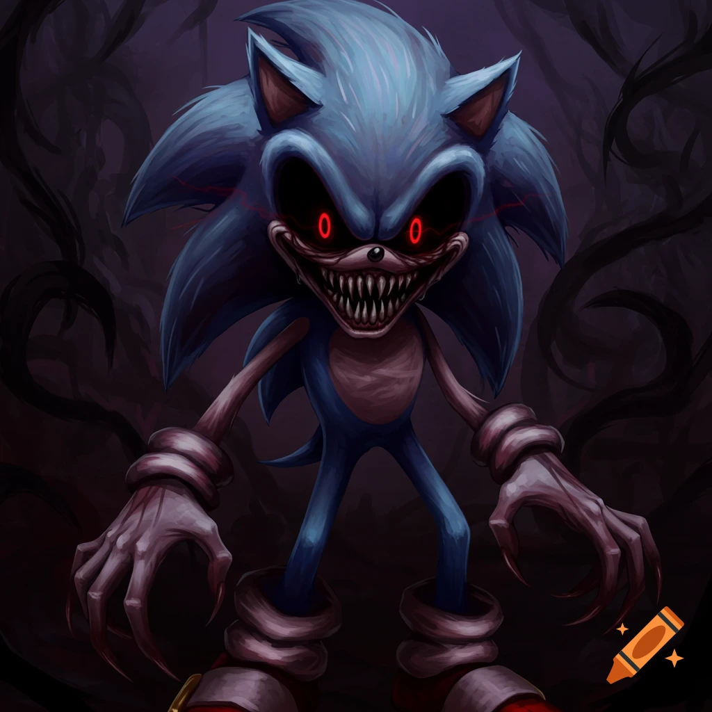 An uncanny Sonic the Hedgehog with sharp teeth and glowing red eyes. on ...
