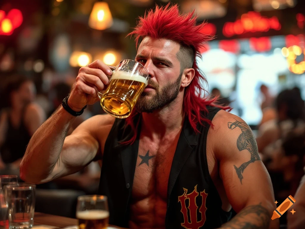 Deuce (Aron Erlichman) drinking beer on Craiyon