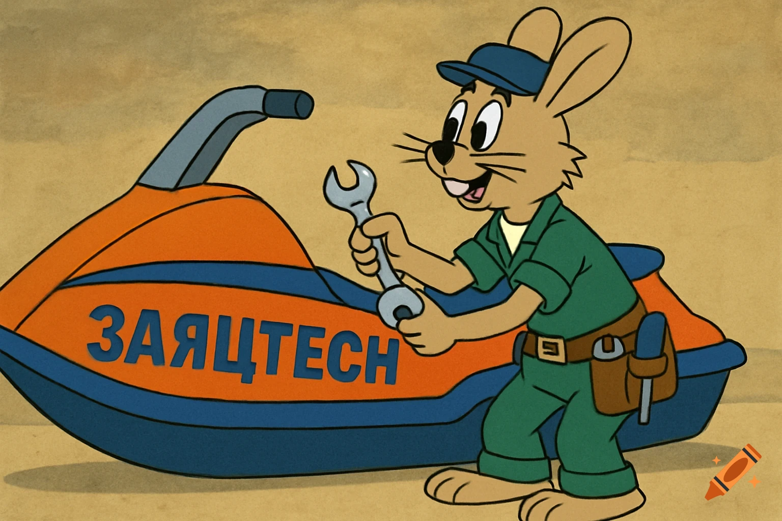 Soviet cartoon Nu Pogodi featuring Rabbit mechanic fixing ZAYATZTECH ...