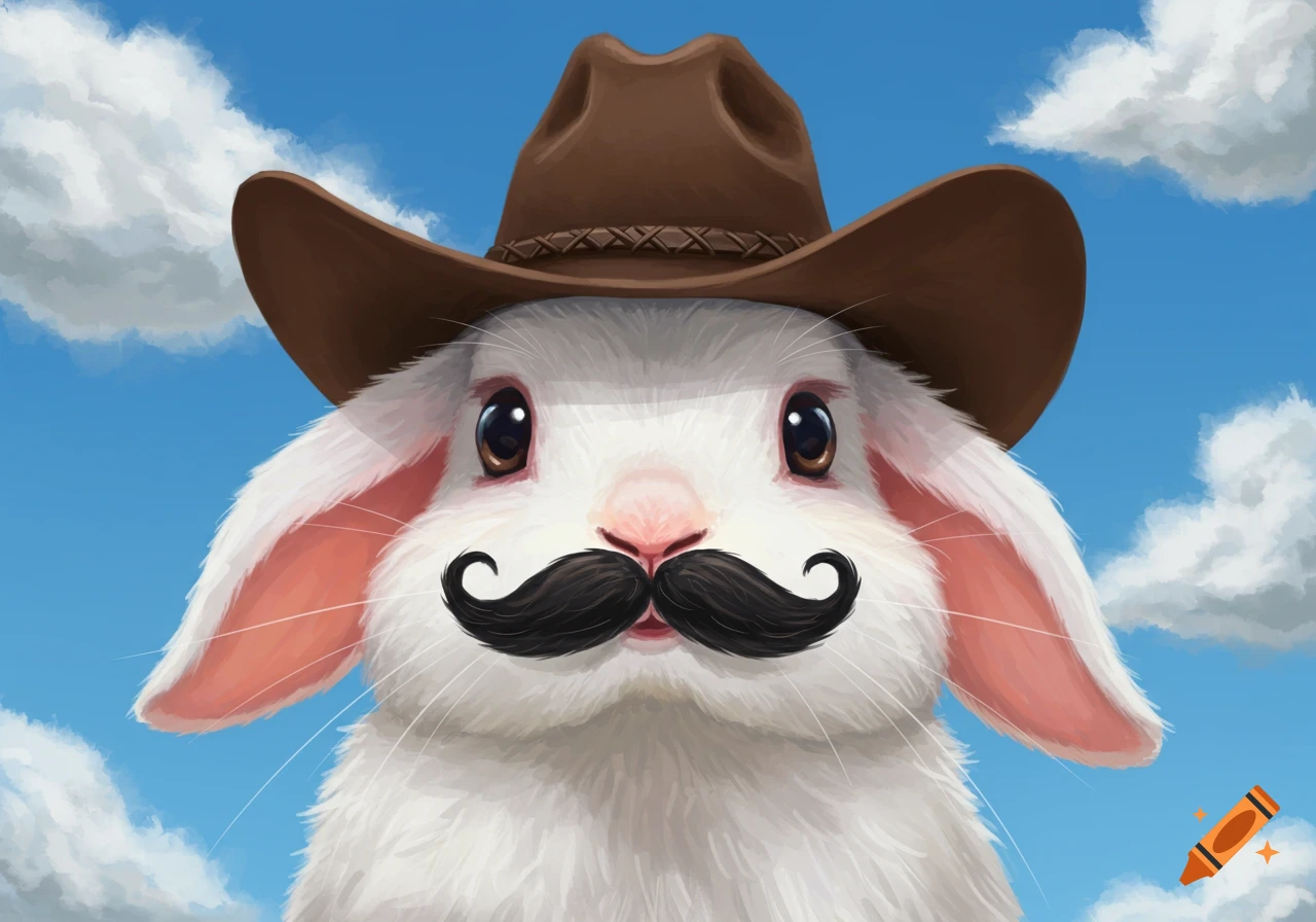 Rabbit wearing a cowboy hat and mustache on Craiyon