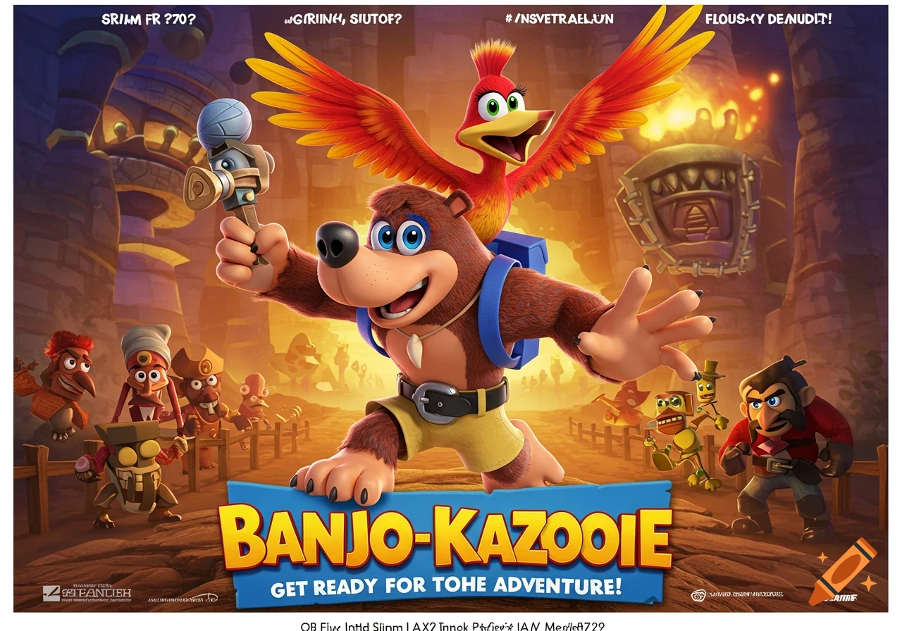 Banjo the bear and Kazooie the bird on a movie poster with other ...