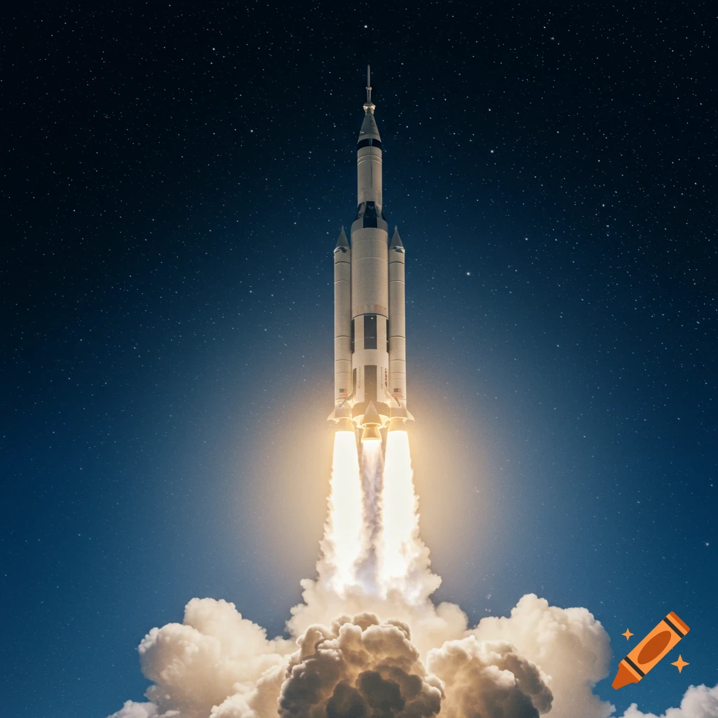 A large rocket launching into a starry night sky. on Craiyon