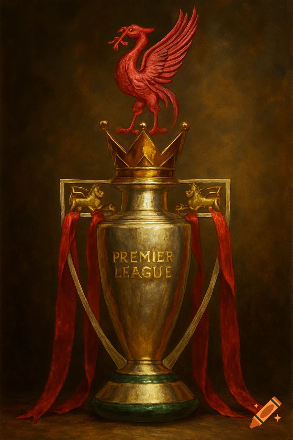 Painting of a Real Madrid themed trophy with ribbons and 'COPA DE LA ...