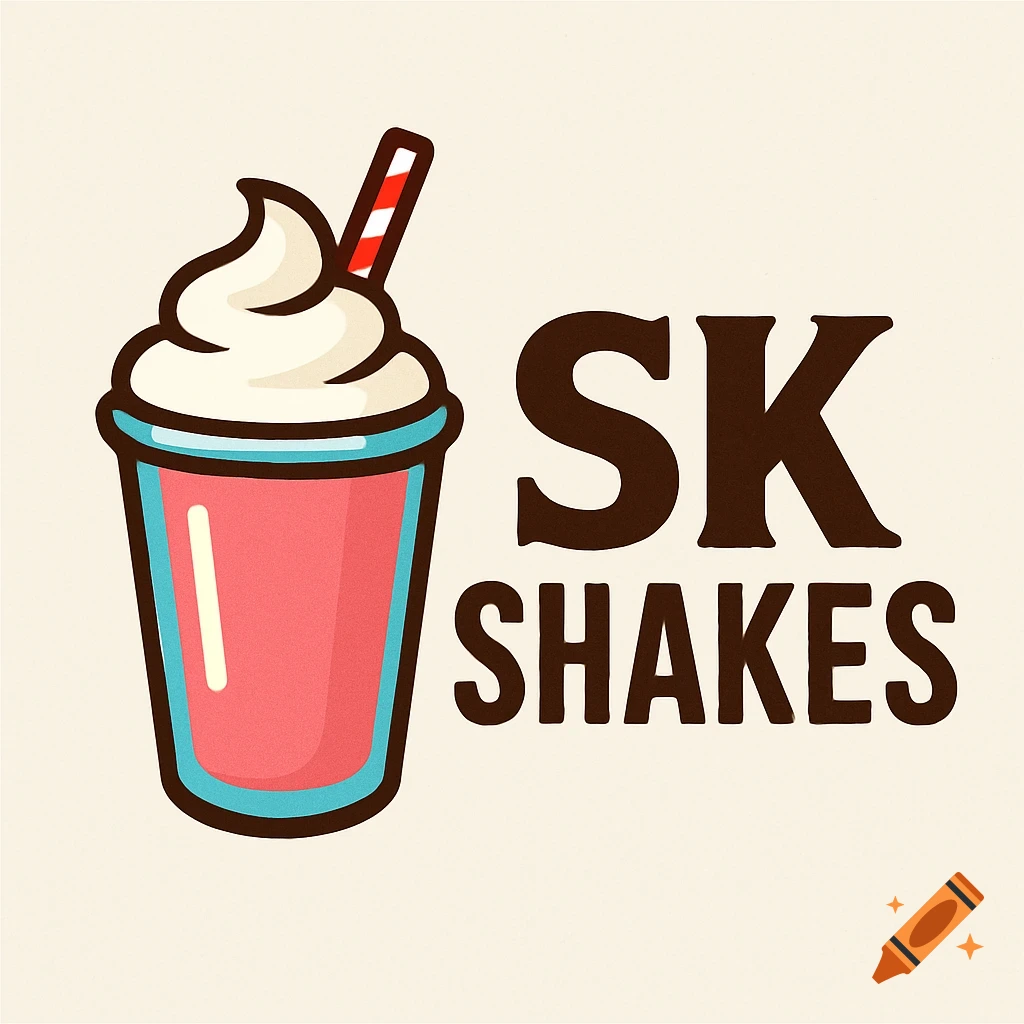 A logo with a pink drink and text SK SHAKES. on Craiyon