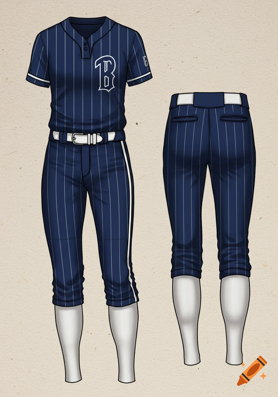 Softball uniform with navy blue and white pinstripes on Craiyon
