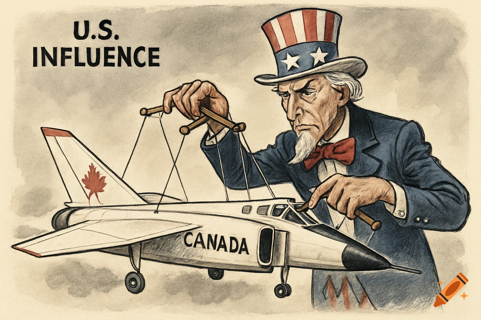 Political cartoon about US influence over Canada in the 1950s with Avro ...