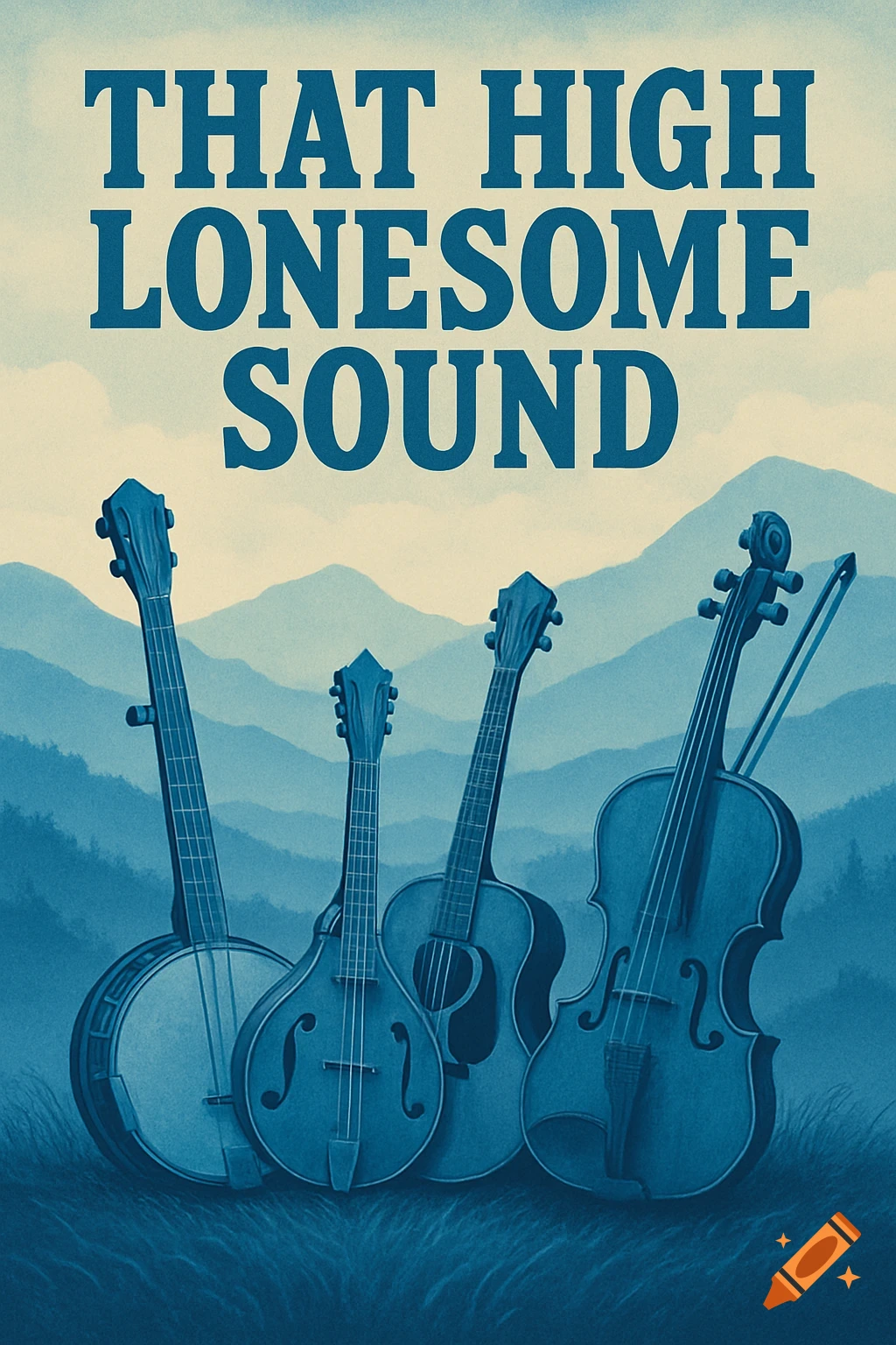 Bluegrass instruments with "That High Lonesome Sound" text, mountain ...