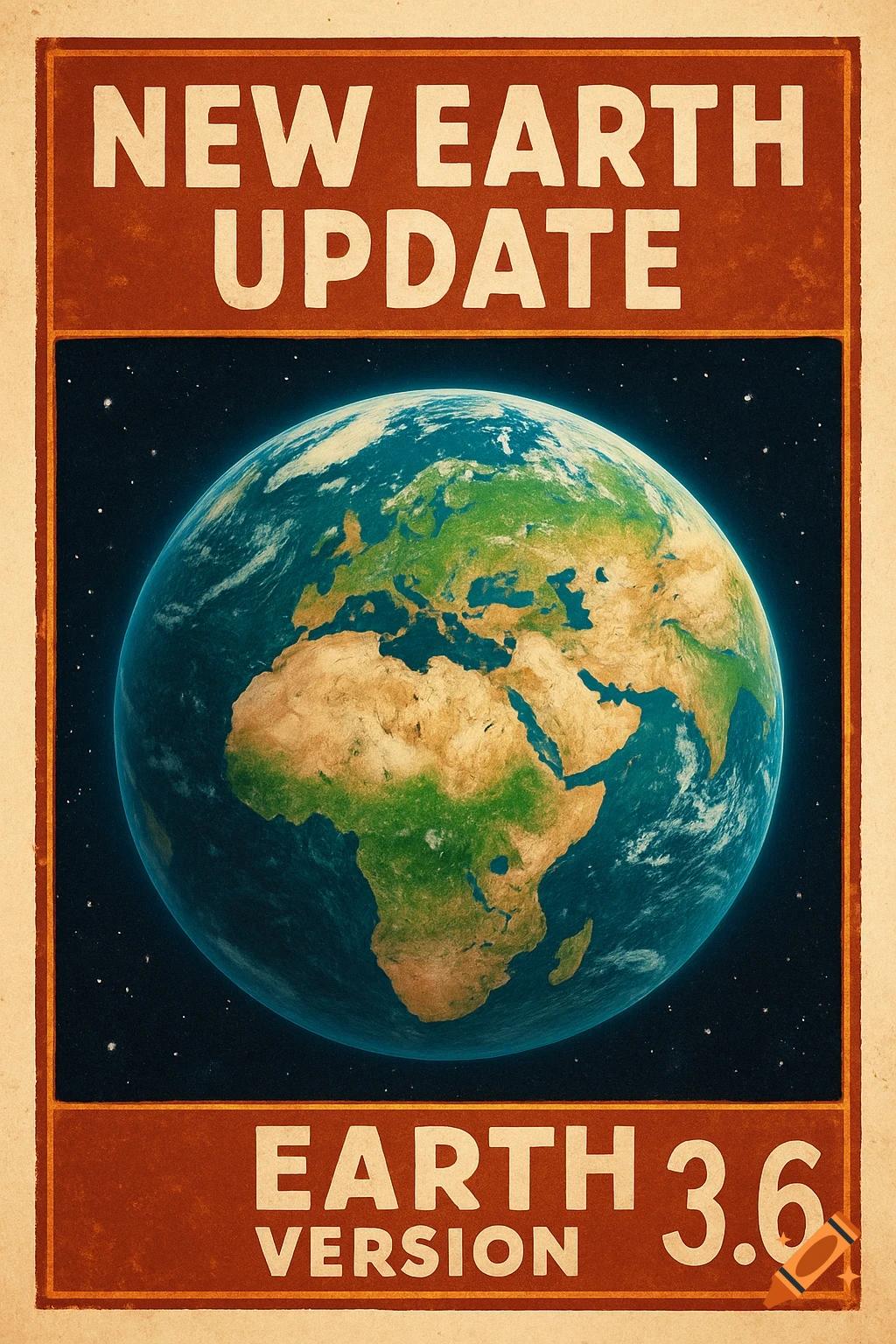A poster with the Earth from space and the text 'NEW EARTH UPDATE EARTH ...