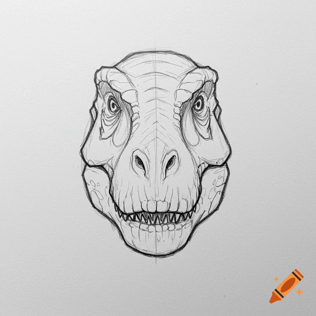 Pencil sketch of a T-Rex head viewed from the front. on Craiyon