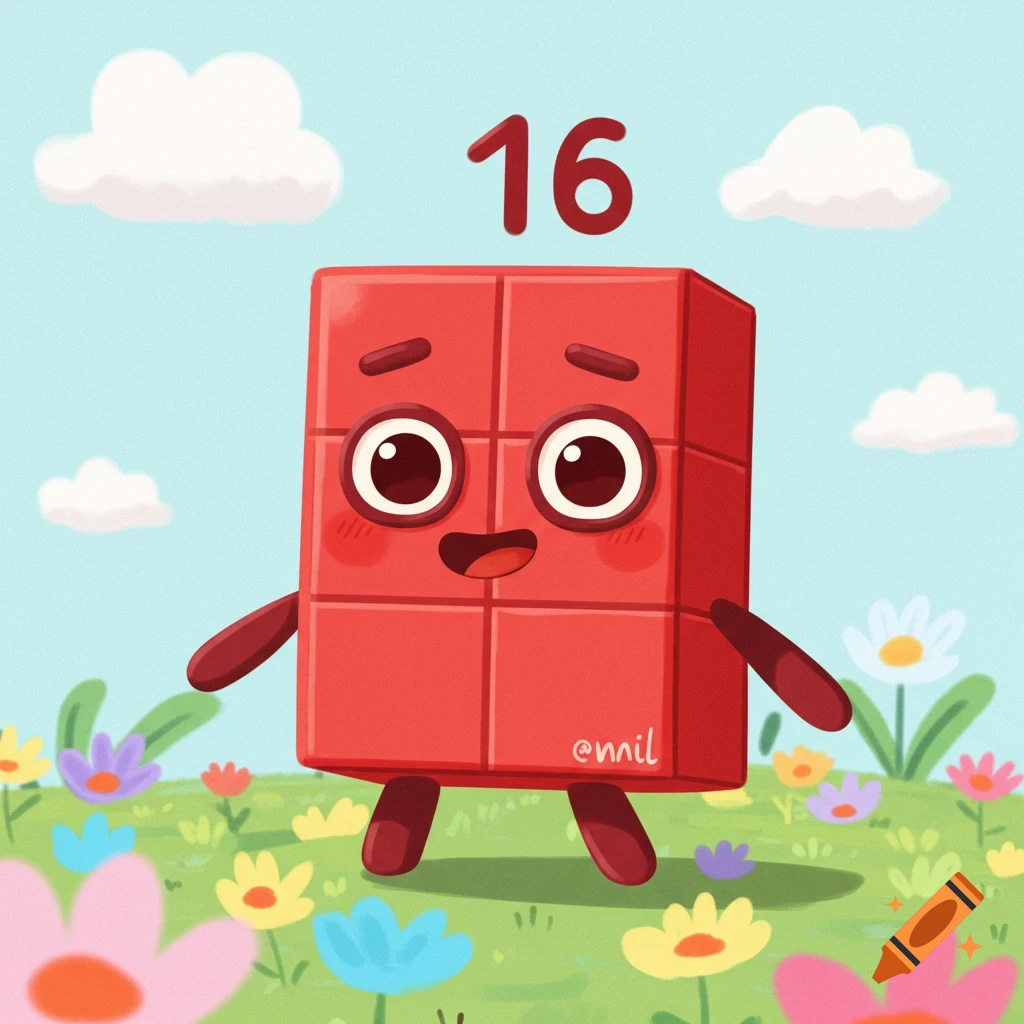 A smiling red cartoon block character with the number 1 on its front ...