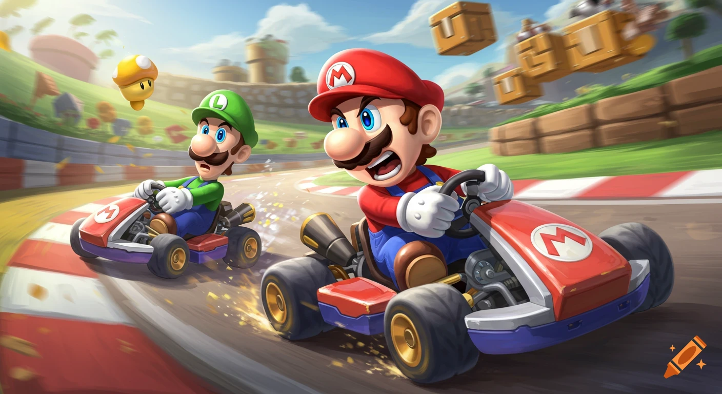 Vibrant cartoon illustration of Mario smiling and holding a microphone ...