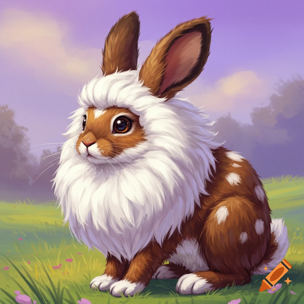 A white rabbit with blue stripes and a horn stands in a forest. on Craiyon