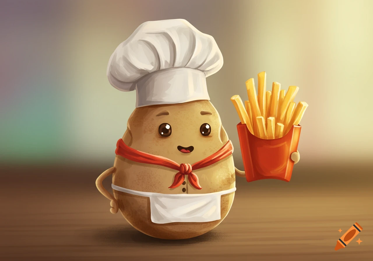 A cartoon illustration of a box of french fries punching a single ...