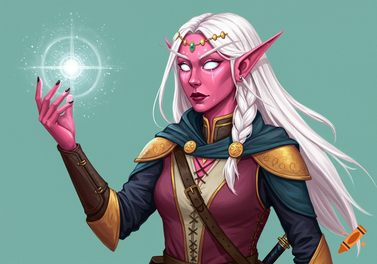 Dnd noble high elf with pink skin and white hair on Craiyon