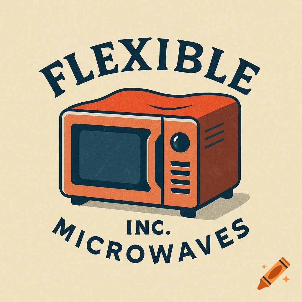 Illustration of an orange microwave with 'Flexible Inc. Microwaves ...
