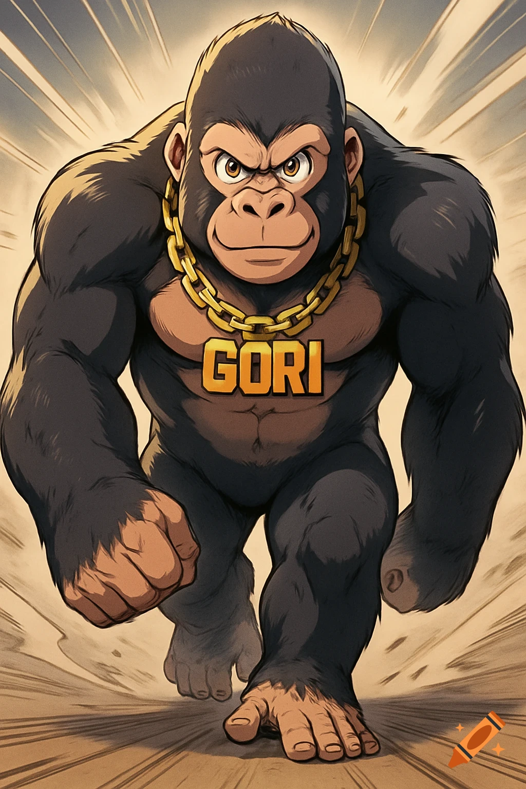 Anime-style gorilla with gold chain on Craiyon