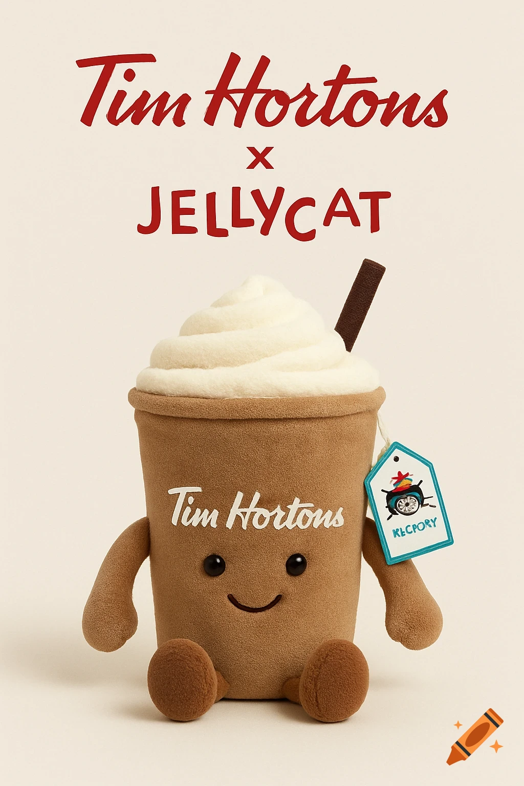 Jellycat Tim Hortons Ice Cap with logo and tag on Craiyon