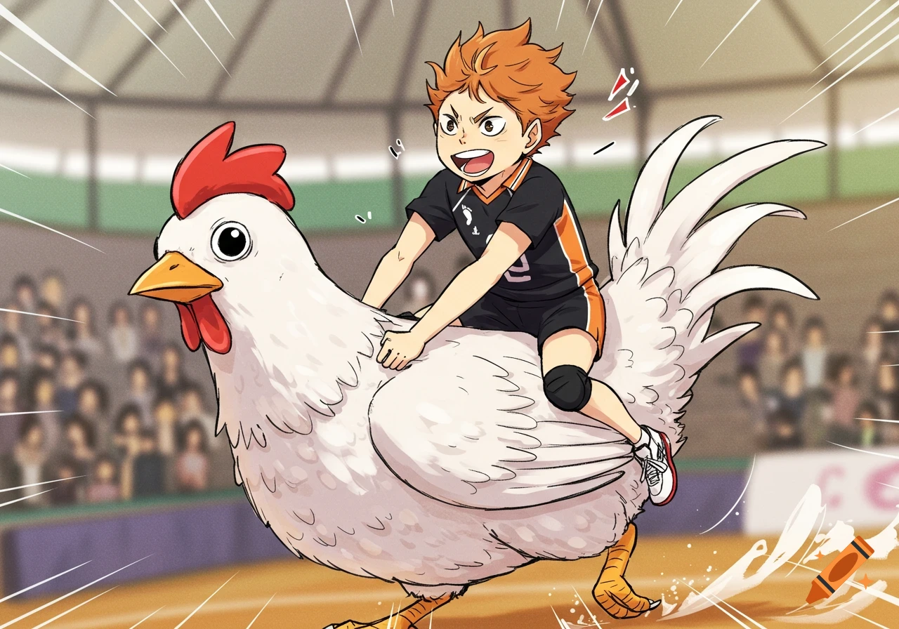 Anime characters play volleyball in a gym, jumping and hitting the ball ...