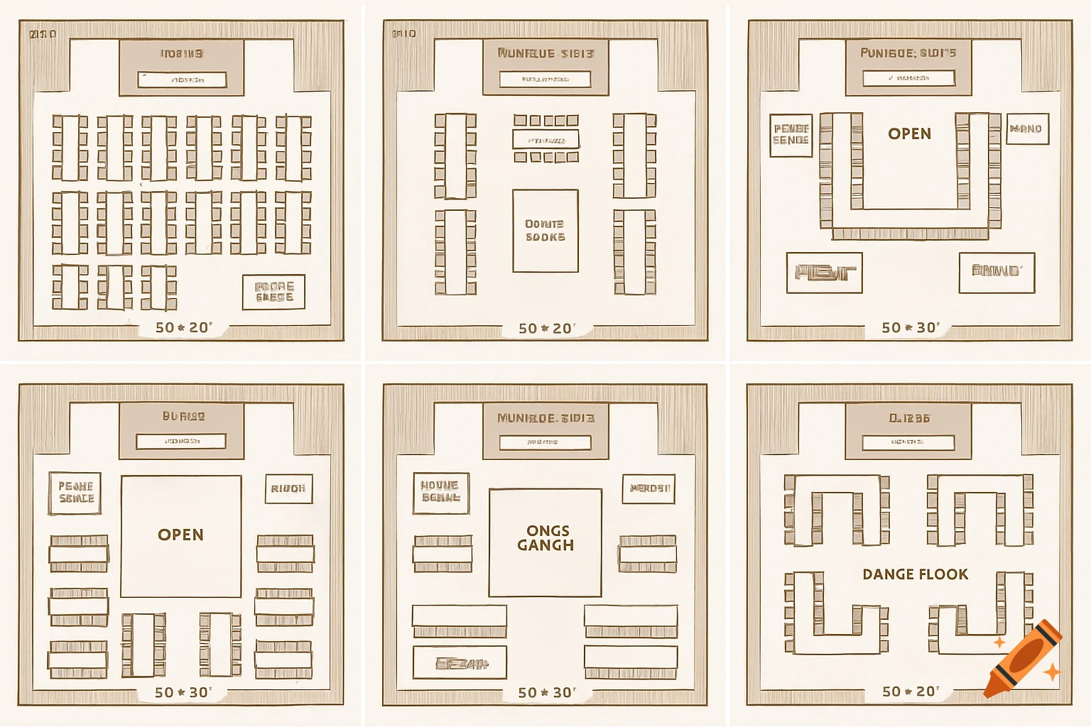Wedding reception layouts in country hall floor plan on Craiyon
