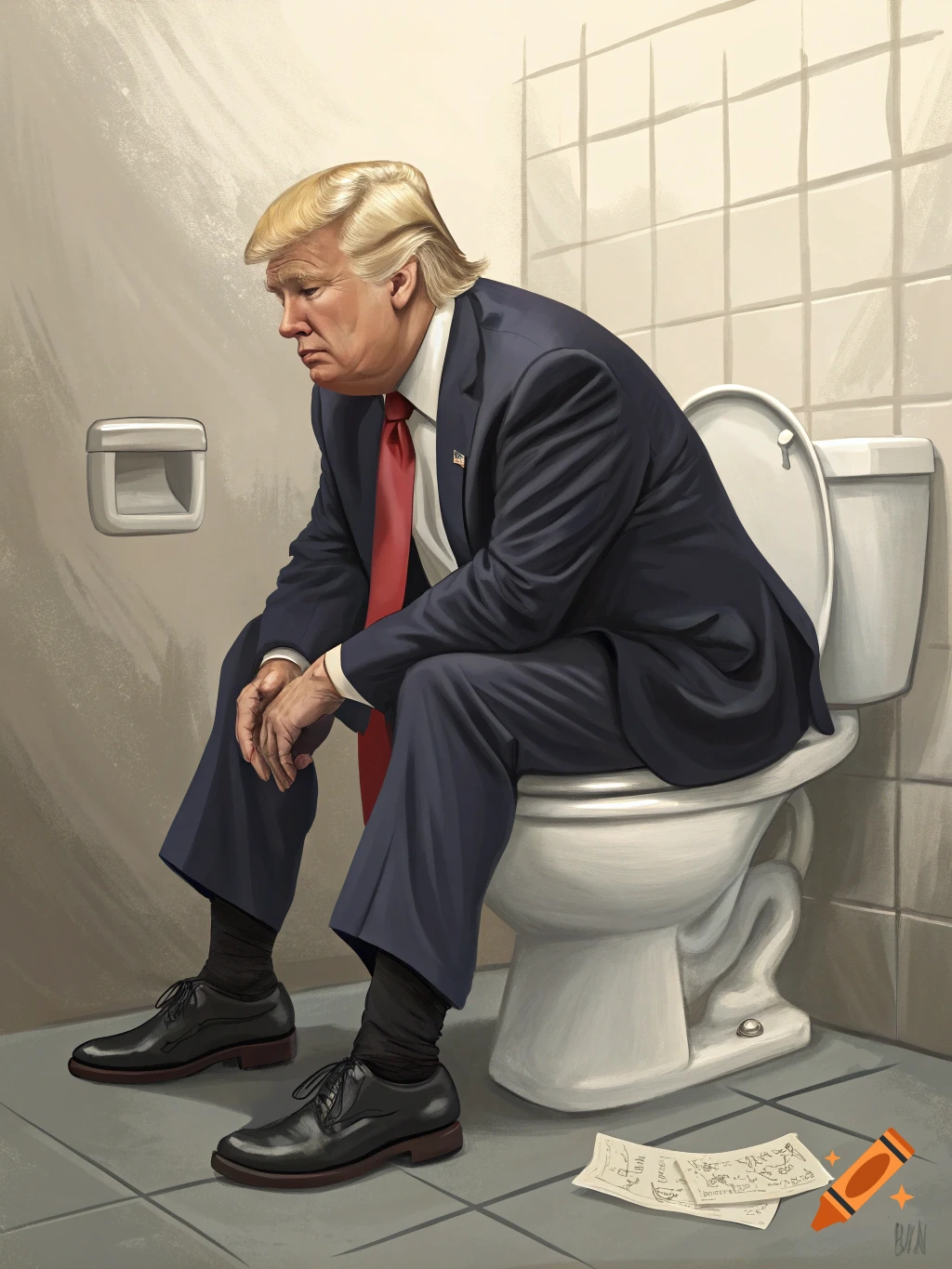 Illustration of Donald Trump sitting in a chair and drinking from an ...