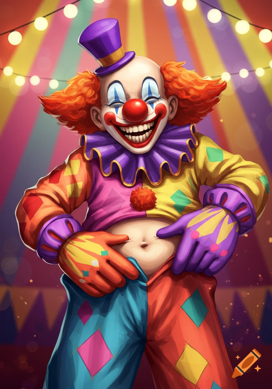 Clown tickling belly button with gloves on Craiyon