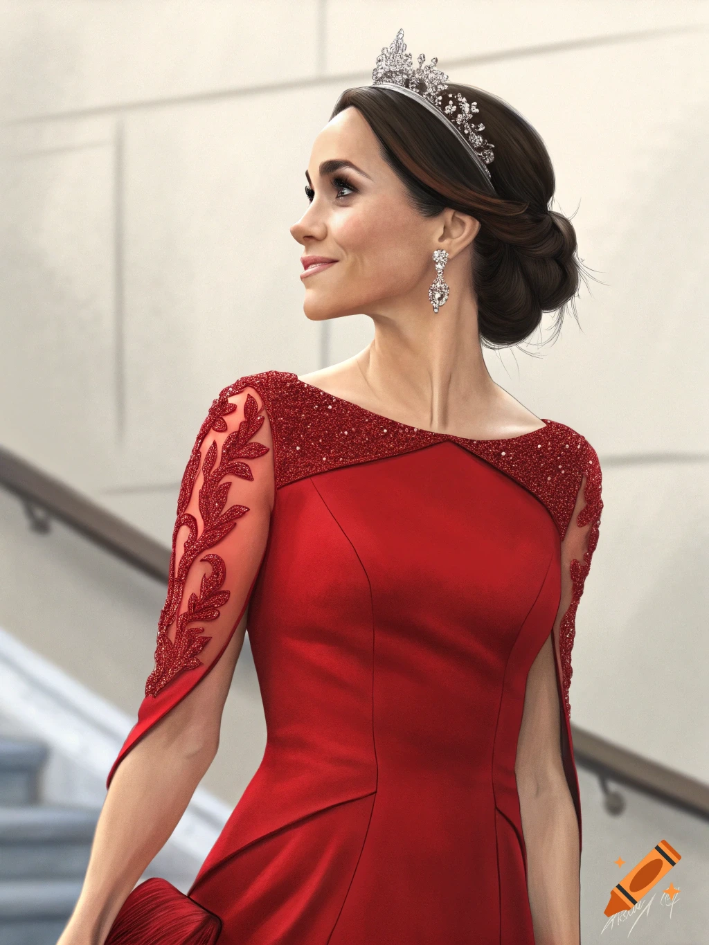 Meghan Markle in red dresses on Craiyon