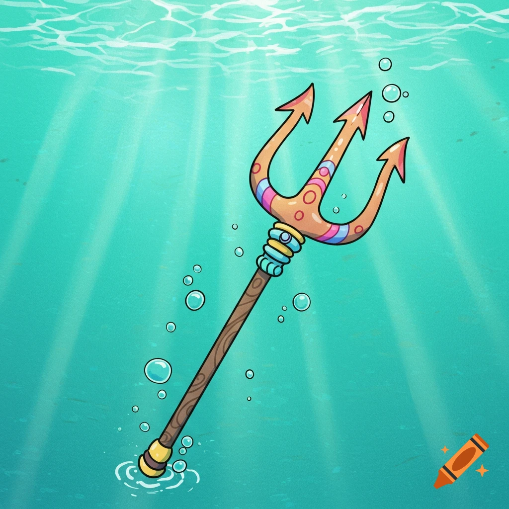Cute hand-drawn storybook-style trident in water on Craiyon